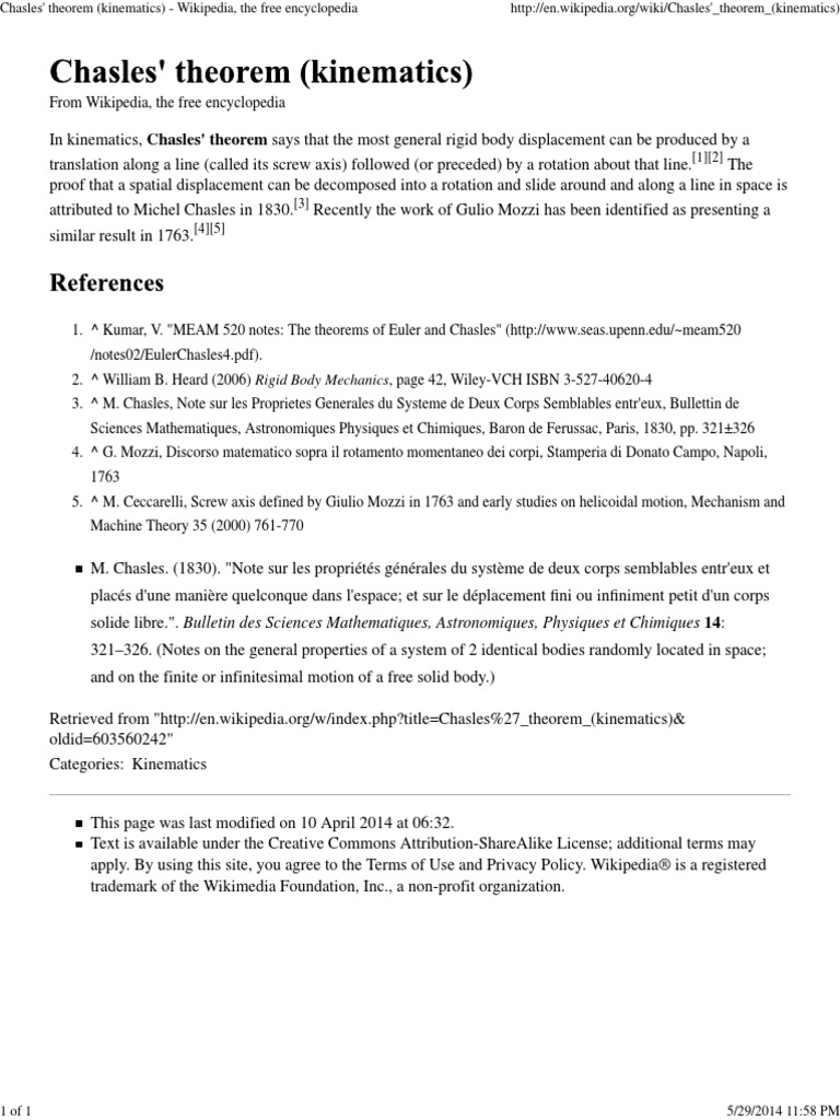 Chasles' Theorem (Kinematics) - Wikipedia, The Free Encyclopedia | PDF ...