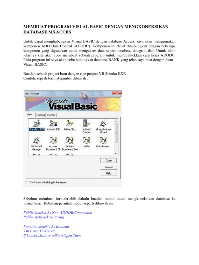 Membuat Program Visual Basic Dengan Mengkoneksikan Database Ms | PDF