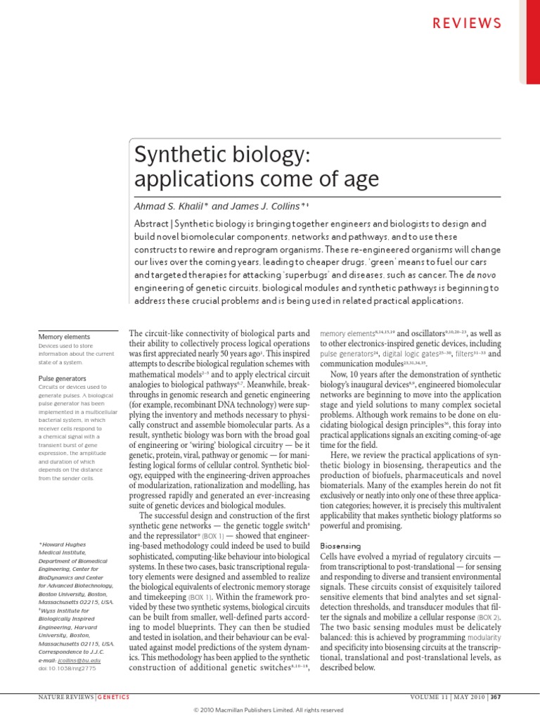 Synthetic Biology: Applications Come of Age: Ahmad S. Khalil and James ...