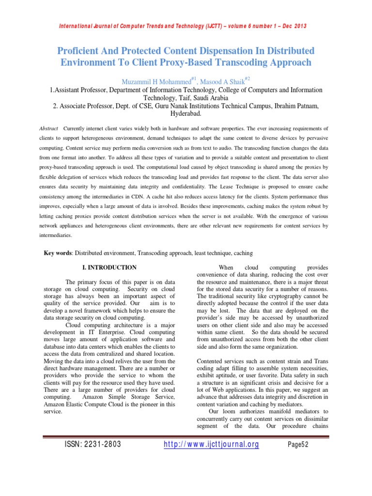 Proficient and Protected Content Dispensation in Distributed Environment To Client Proxy-Based ...