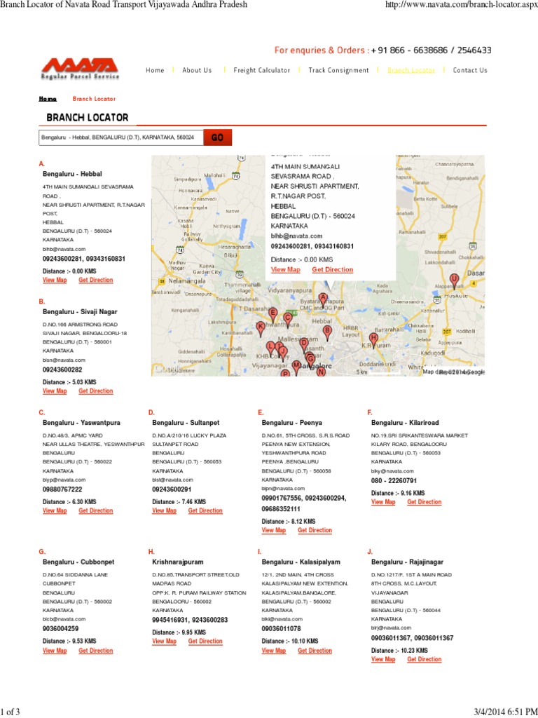Branch Locator of Navata Road Transport Vijayawada Andhra Pradesh | PDF ...