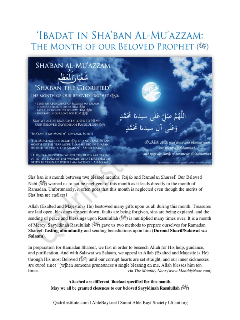 Ibadat for Sha'ban: Spiritual Practices | PDF | Ahl Al Bayt | Monotheistic Religions