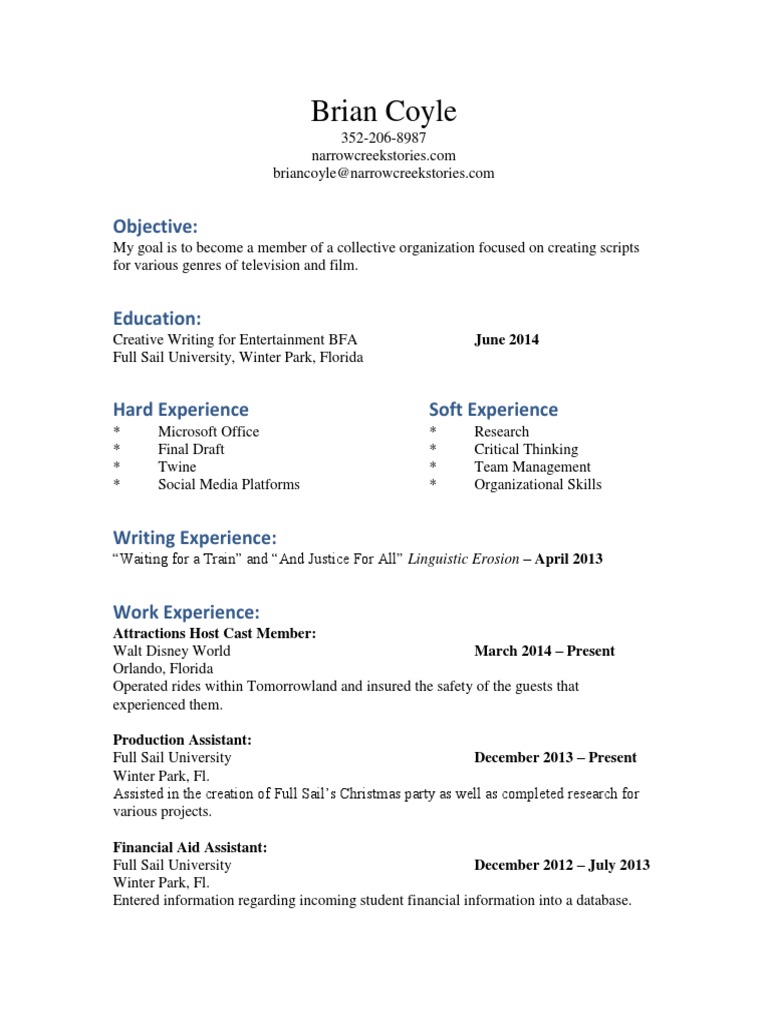 Scriptwriter Resume for Film & TV | PDF