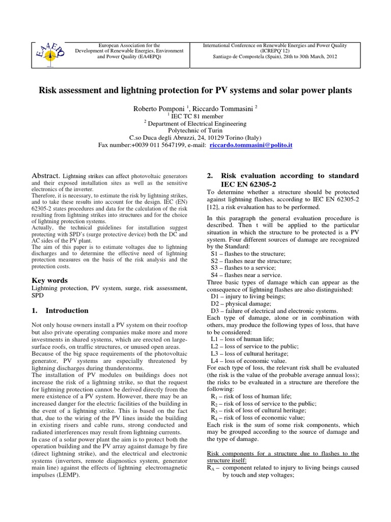 Risk assessment and lightning protection for PV systems and solar power ...