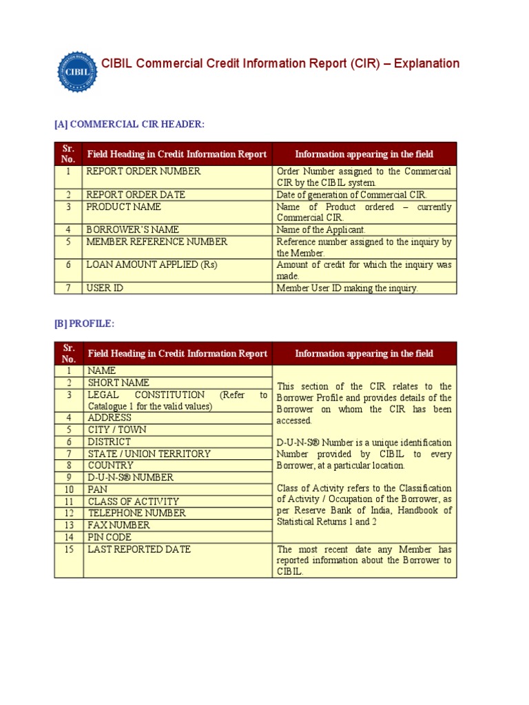 Explanation To Commercial CIBIL Report | Download Free PDF | Currencies ...
