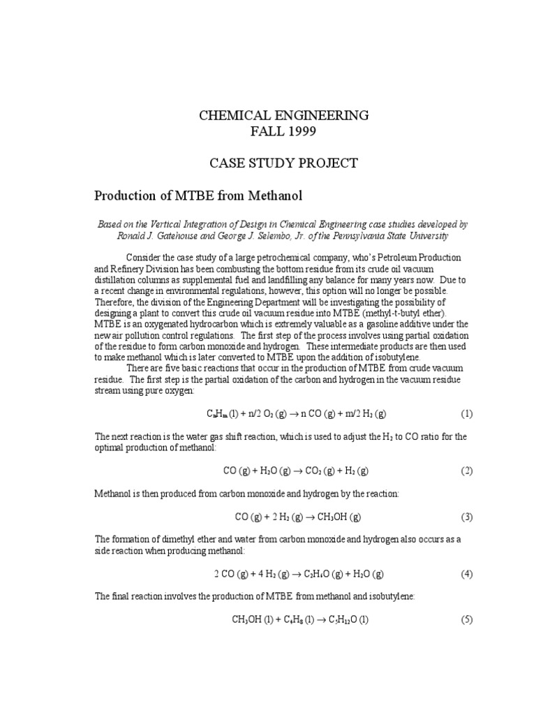 Production of 90,000 Metric Tons of MTBE Annually from Methanol and ...