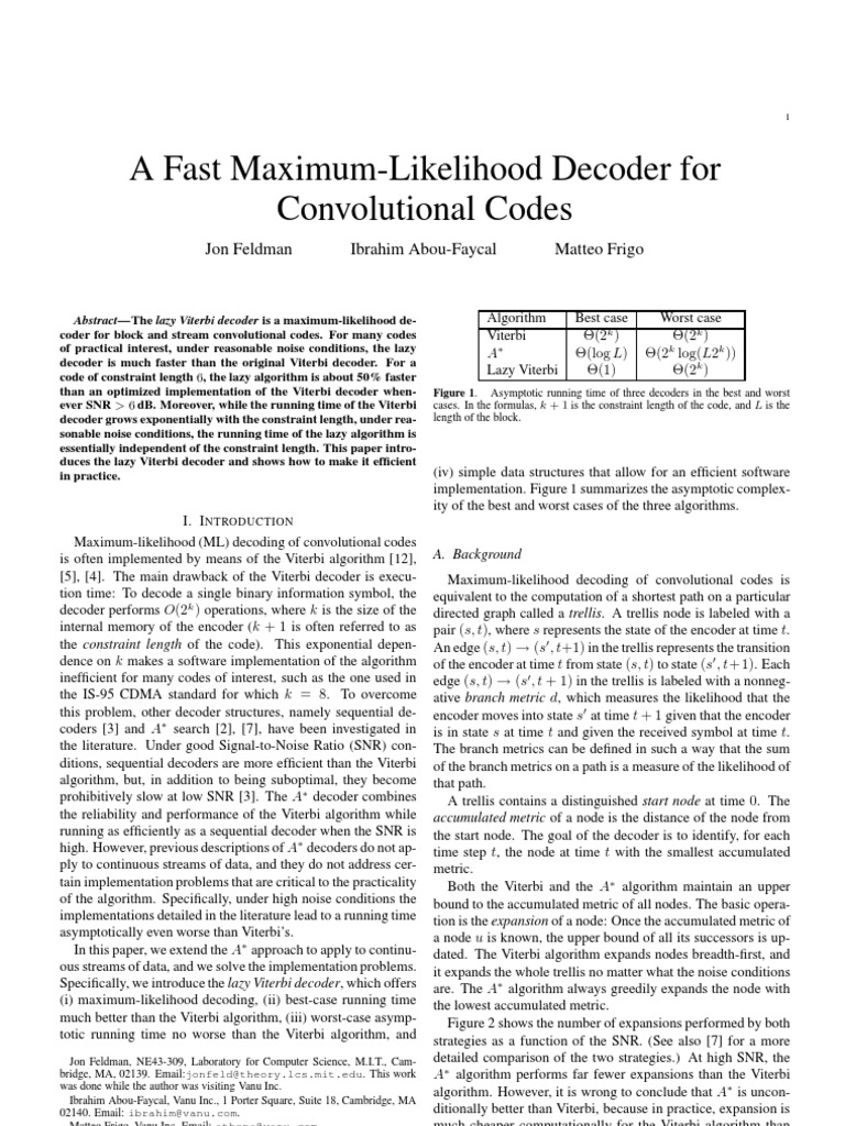 A Fast Maximum-Likelihood Decoder For Convolutional Codes | PDF | Computer Programming | Applied ...