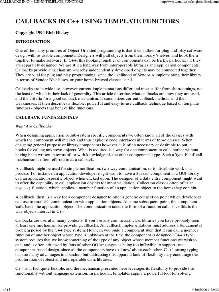 Callbacks in C++ Using Template Functors | PDF | C++ | Class (Computer Programming)