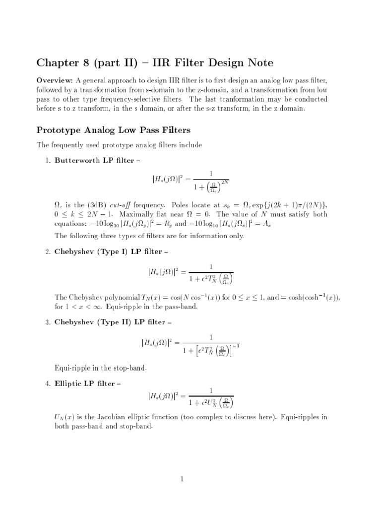Prototype Analog Low Pass Filters: Cut-O | PDF | Analysis | Electronic ...