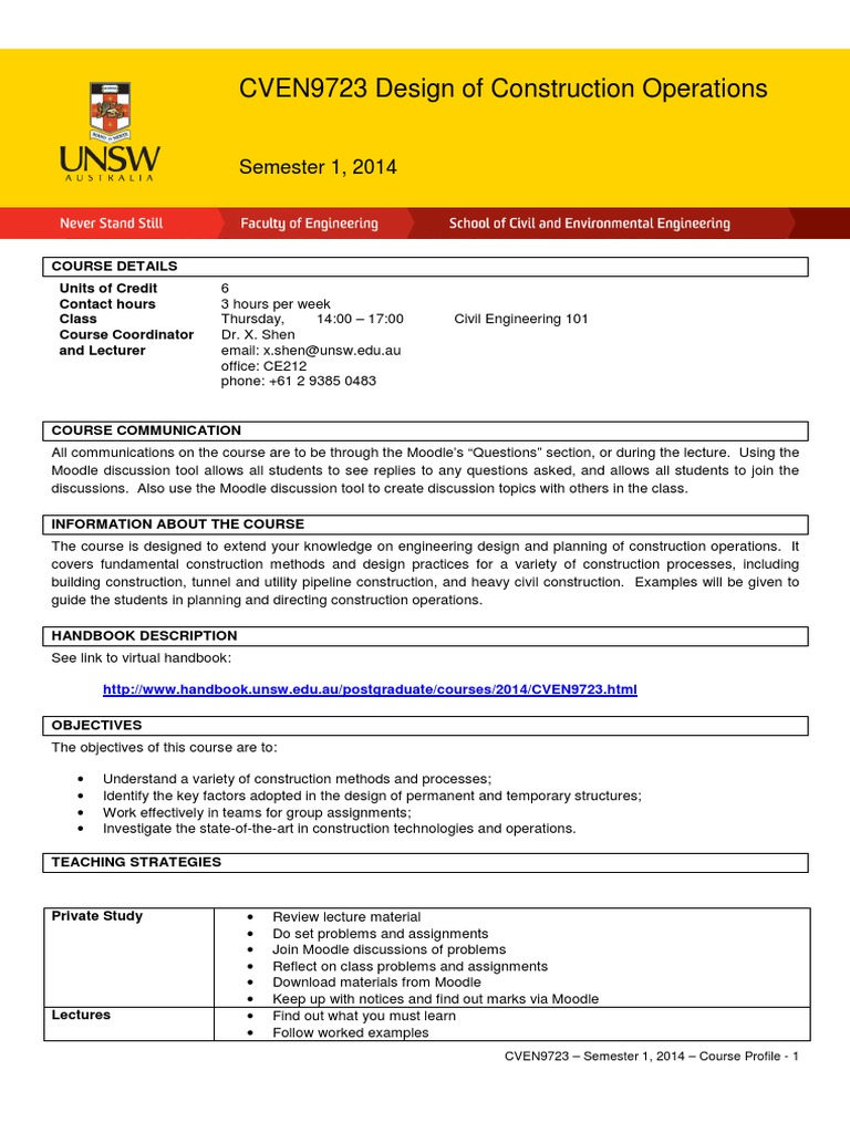 CVEN9723 Design of Construction Operations: Semester 1, 2014 | PDF ...