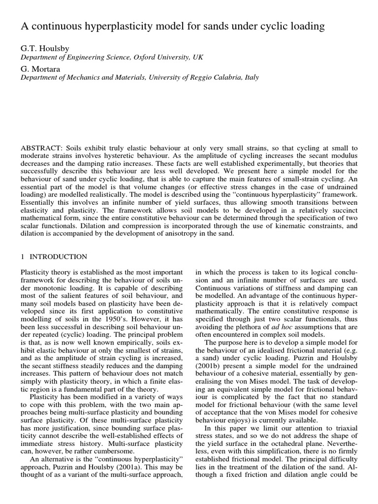 A Continuous Hyperplasticity Model For Sands Under Cyclic Loading | PDF ...