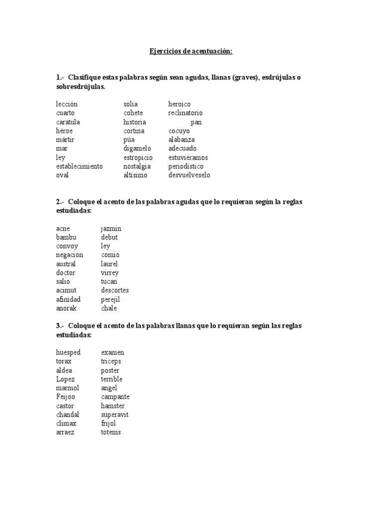 Ejercicios de Acentuación para Imprimir | PDF