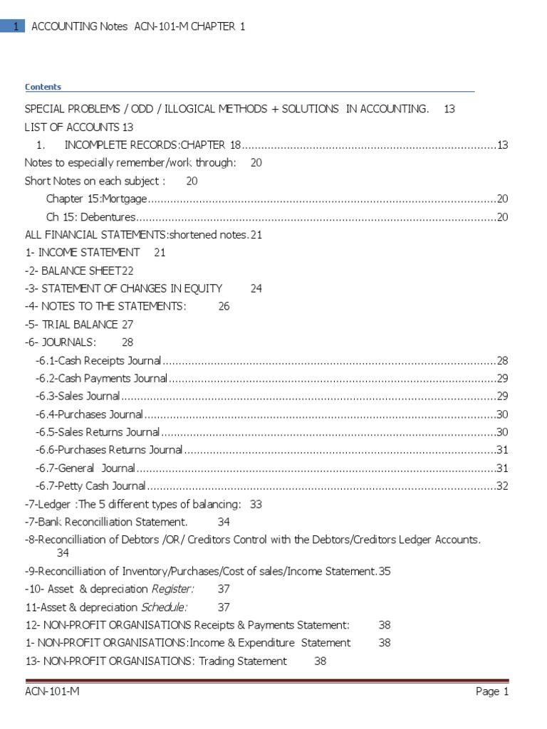 Accounting Notes Acc 101 M | PDF | Balance Sheet | Equity (Finance)