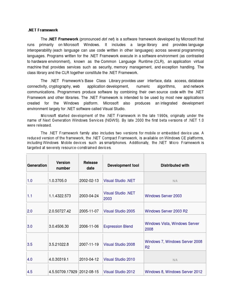 Introduction To Dotnet Framework Pdf Net Framework Microsoft