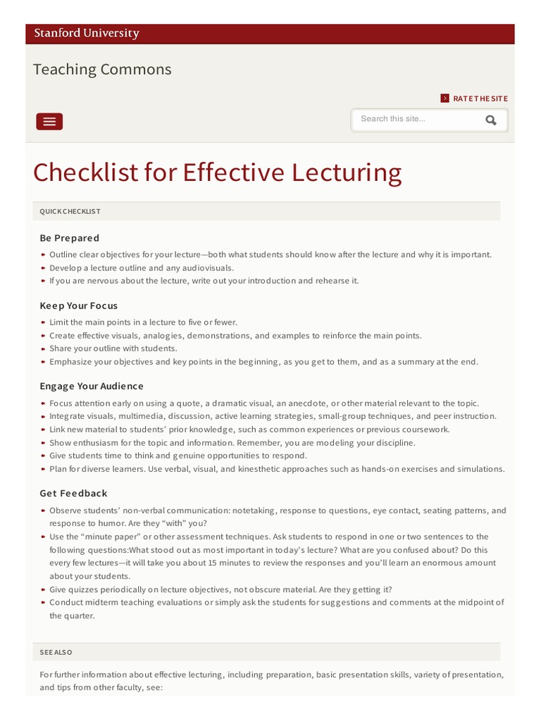 Teaching Resources Teaching Strategies Checklist Effective Lecturing ...