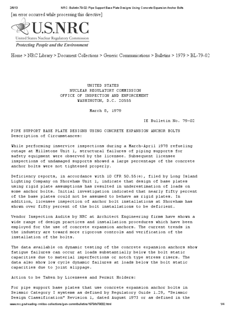 Pipe Support Base Plate Guidelines | PDF | Nuclear Regulatory ...