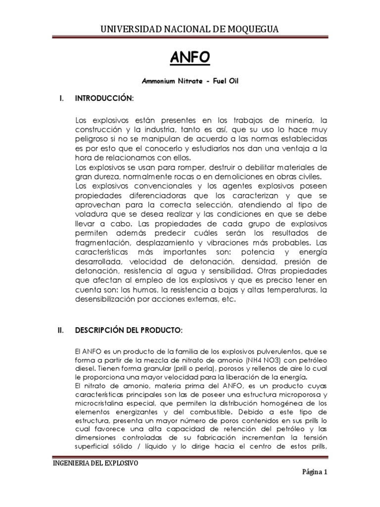 Anfo | PDF | Material explosivo | Sustancias químicas