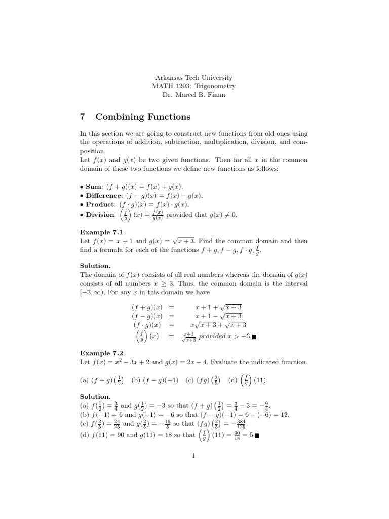 Lecture7 Combining Functions Pdf Domain Of A Function Function Mathematics