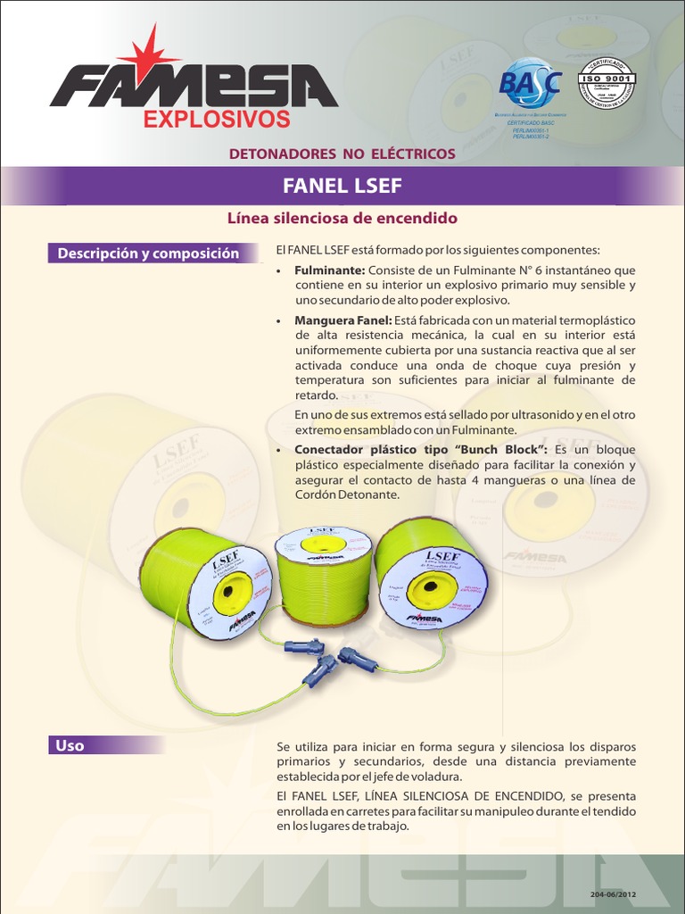 Fanel LSEF: Detonador No Eléctrico Famesa | PDF | Material explosivo ...