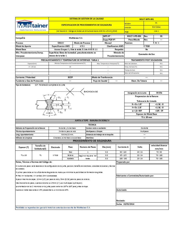 Formato WPS | Soldadura | Materiales de construcción
