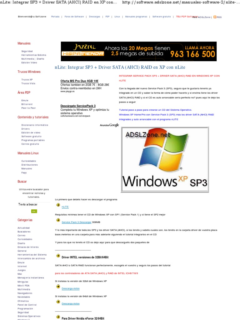 Nlite - Integrar sp3 + Drivers Ahci | PDF | Windows XP | Microsoft Windows