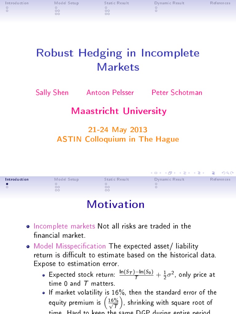 Robust Hedging in Incomplete Markets: Maastricht University | PDF | Hedge (Finance) | Risk