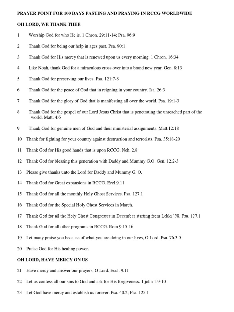 Prayer Point For 100 Days Fasting and Praying in RCCG Worldwide ... Prayer Point For 100 Days Fasting and Praying in RCCG Worldwide ...