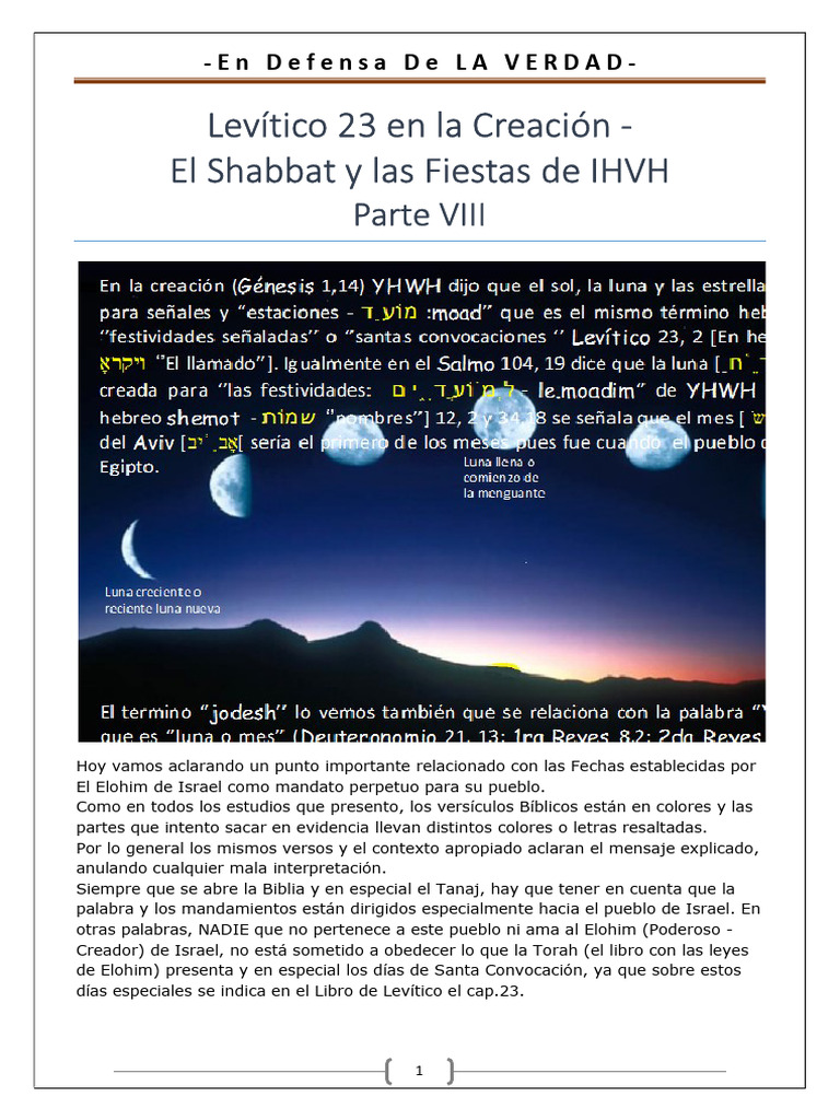1. Levitico 23 El Shabbat en la Creación y Las Fiestas de IHVH | Shabat | Libro de levítico