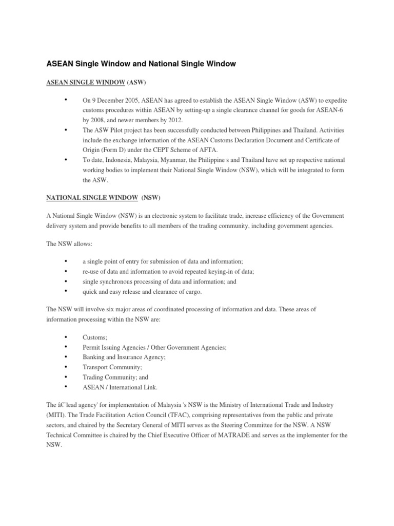 Asean Single Windows | PDF | Business