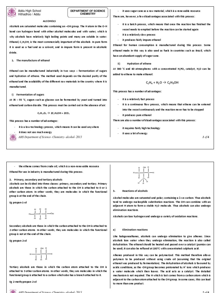 Alcohol Notes | PDF | Alcohol | Aldehyde