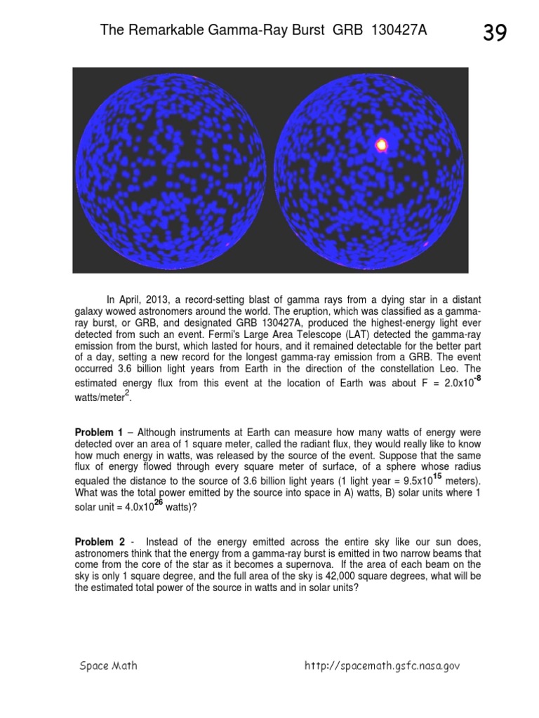 The Remarkable Gamma-Ray Burst GRB 130427A: Space Math | PDF | Teaching ...