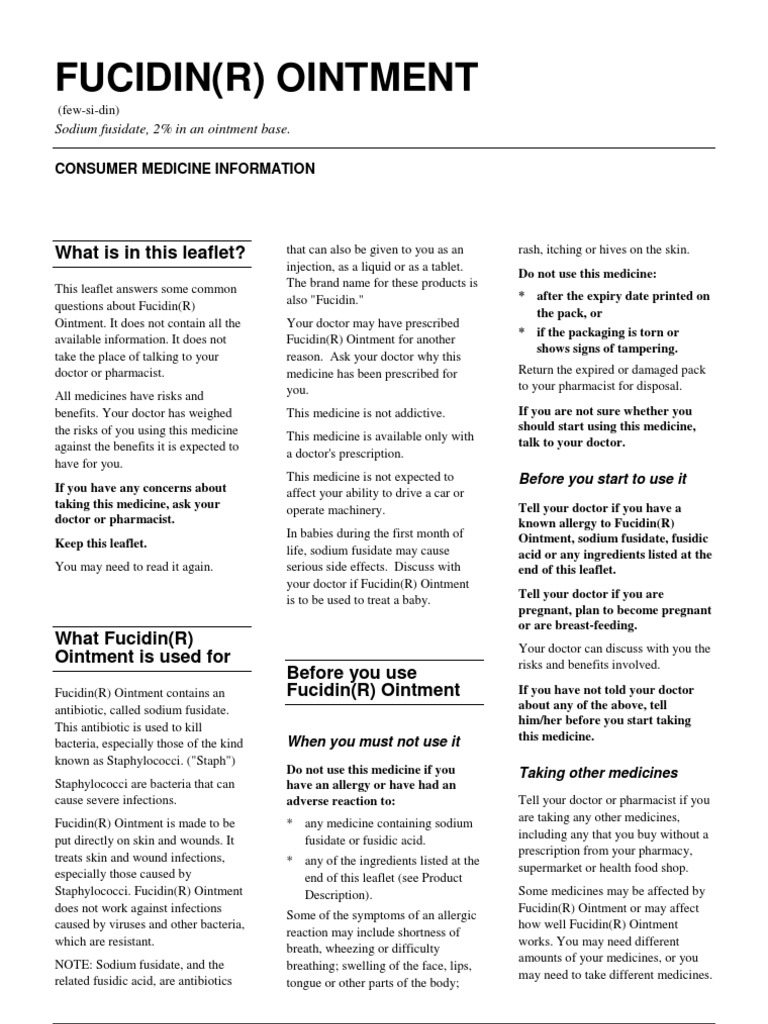 Fucidin(r) Ointment | Topical Medication | Dose (Biochemistry)