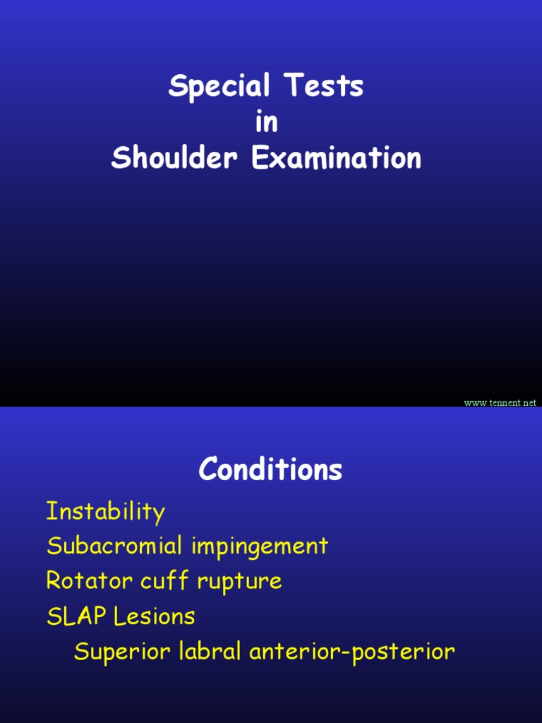 Special Tests in Shoulder Examination | PDF | Shoulder | Joints