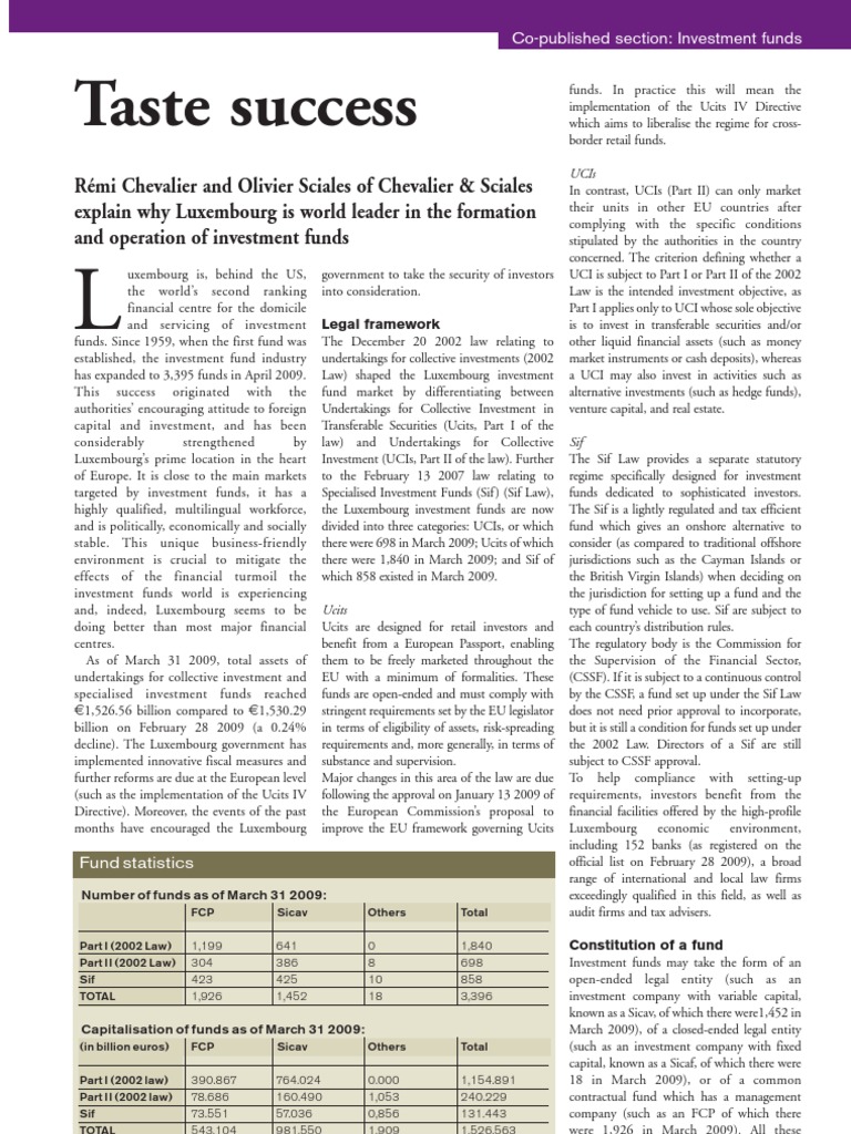 Setting Up A Luxembourg UCITS III or SIF (Specialized Investment Fund ...