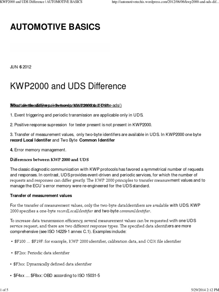 KWP2000 vs UDS Protocol Overview | PDF | Personal Computers | Computer Network