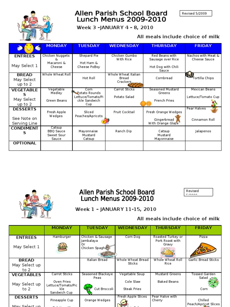 2009-10 January Word Menus | PDF