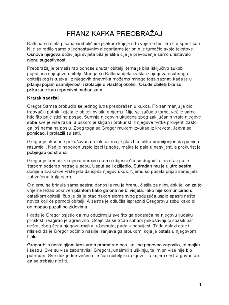 Franz Kafka Preobražaj | PDF
