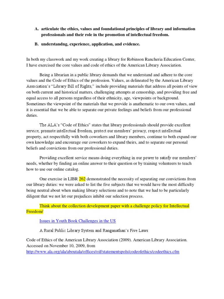 ALA Code of Ethics in Library Practice | PDF | Libraries | Applied Ethics