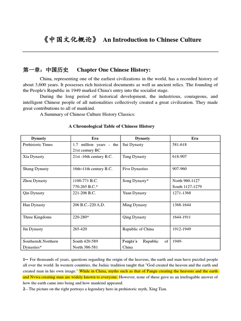 An Introduction To Chinese Culture | PDF | Qing Dynasty | Three Kingdoms