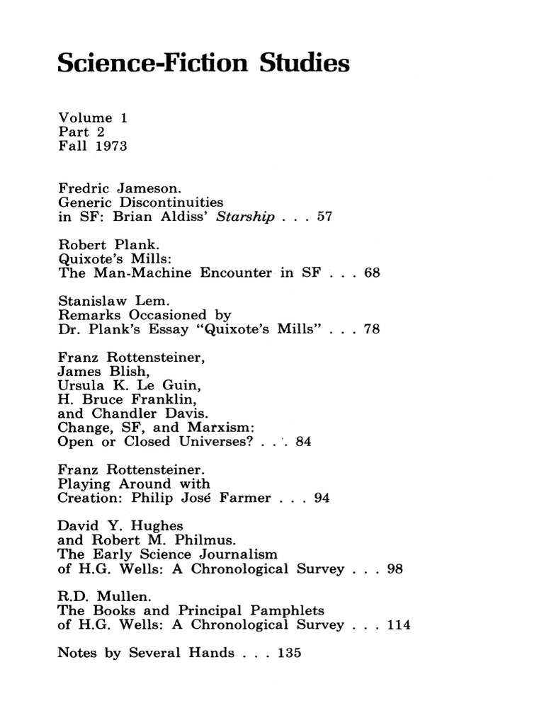Science Fiction Studies - 002 - Vol. 1, No. 2, Autumn, 1973 | PDF ...