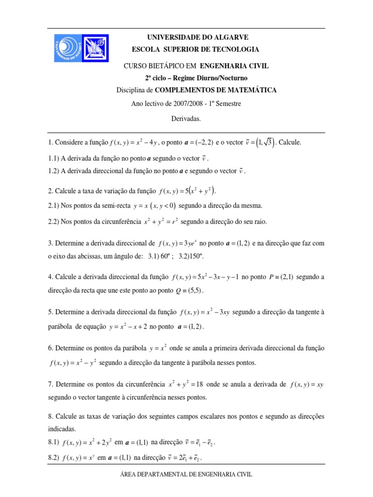 Derivadas (Exercícios Resolvidos) | PDF | Derivado | Relações matemáticas