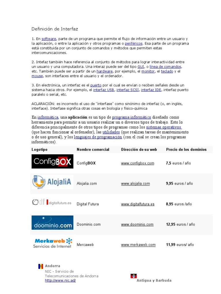 Definición de Interfaz, Dominios | PDF | Interfaces gráficas de usuario | Programa de computadora
