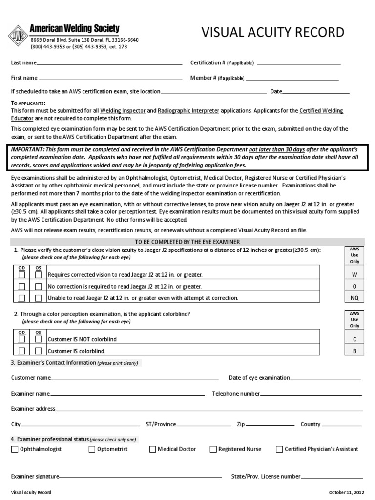 Visual Acuity Record | Optometry | Test (Assessment)
