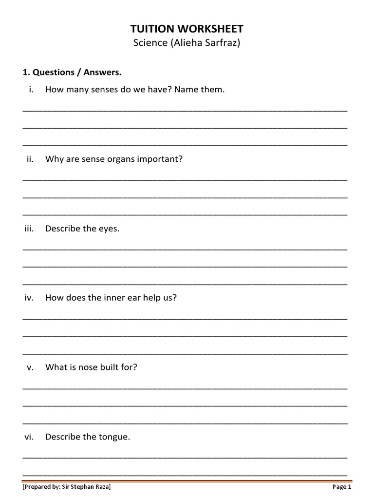 Tuition Worksheet: Science (Alieha Sarfraz) | PDF