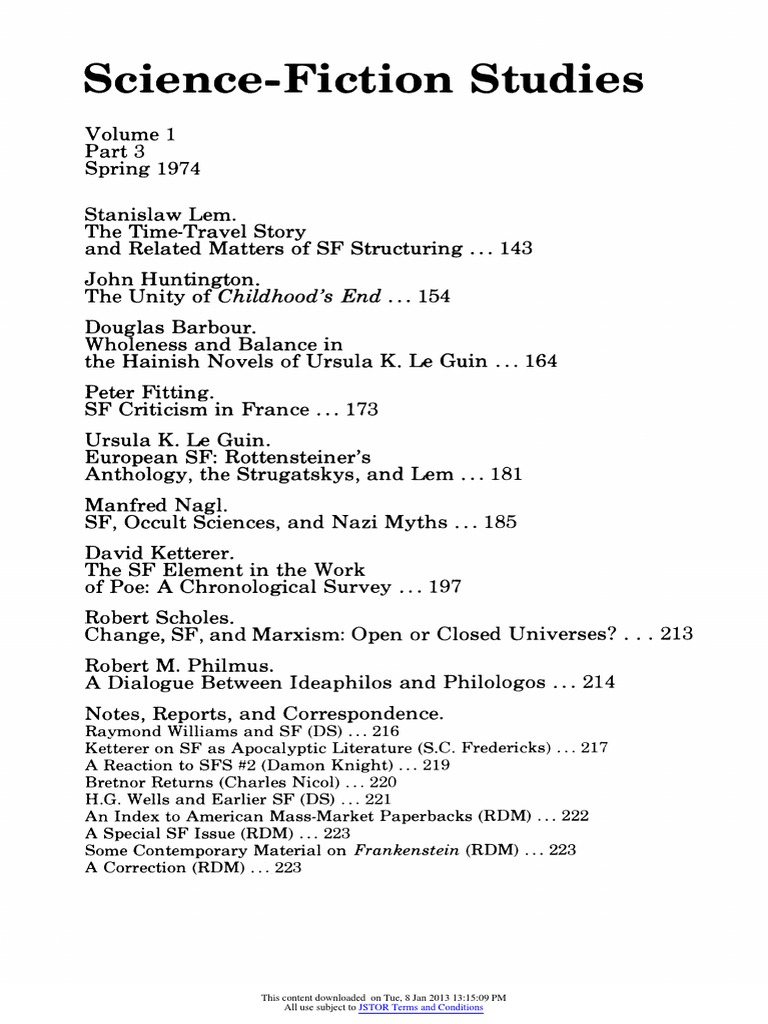 Science Fiction Studies - 003 - Vol. 1, No. 3, Spring, 1974 | PDF ...