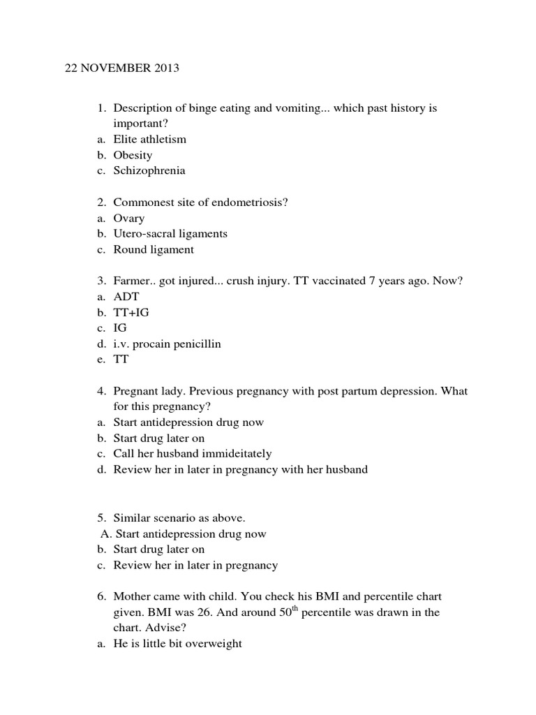 AMC MCQ Recalls November 2013 | PDF | Sexual Intercourse | Obesity