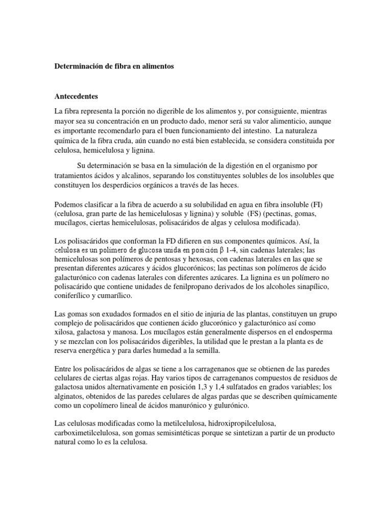 Determinación de Fibra Cruda | PDF | Fibra dietética | Dieta y nutrición