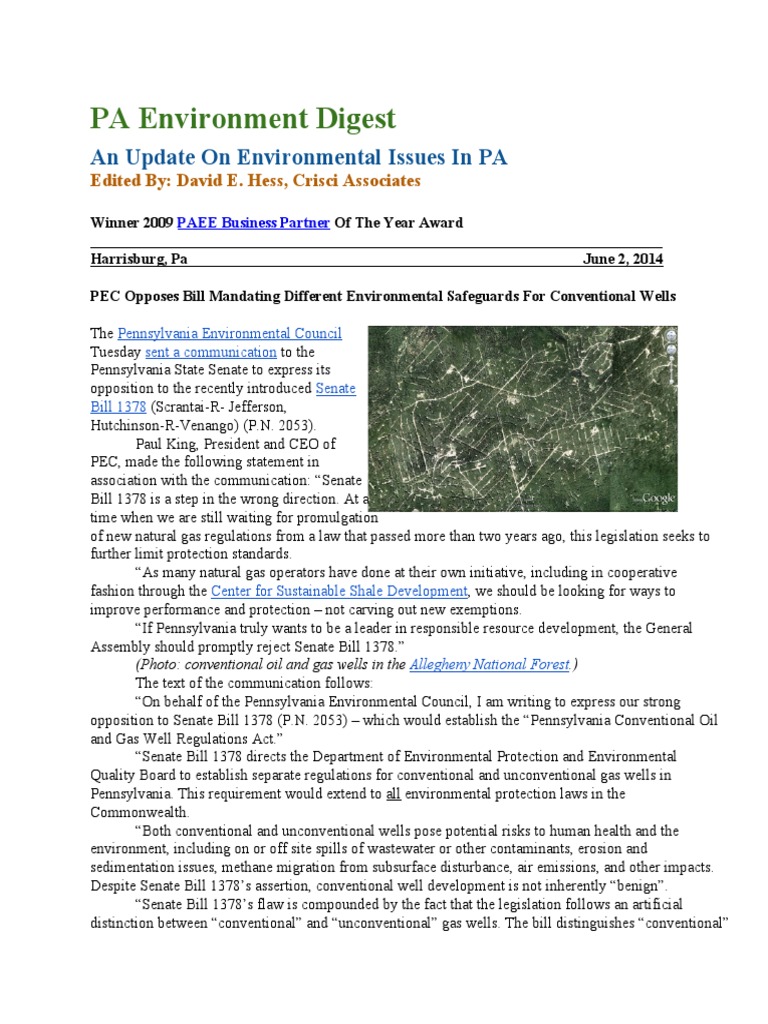 Pa Environment Digest June 2, 2014 | PDF | Hydraulic Fracturing ...