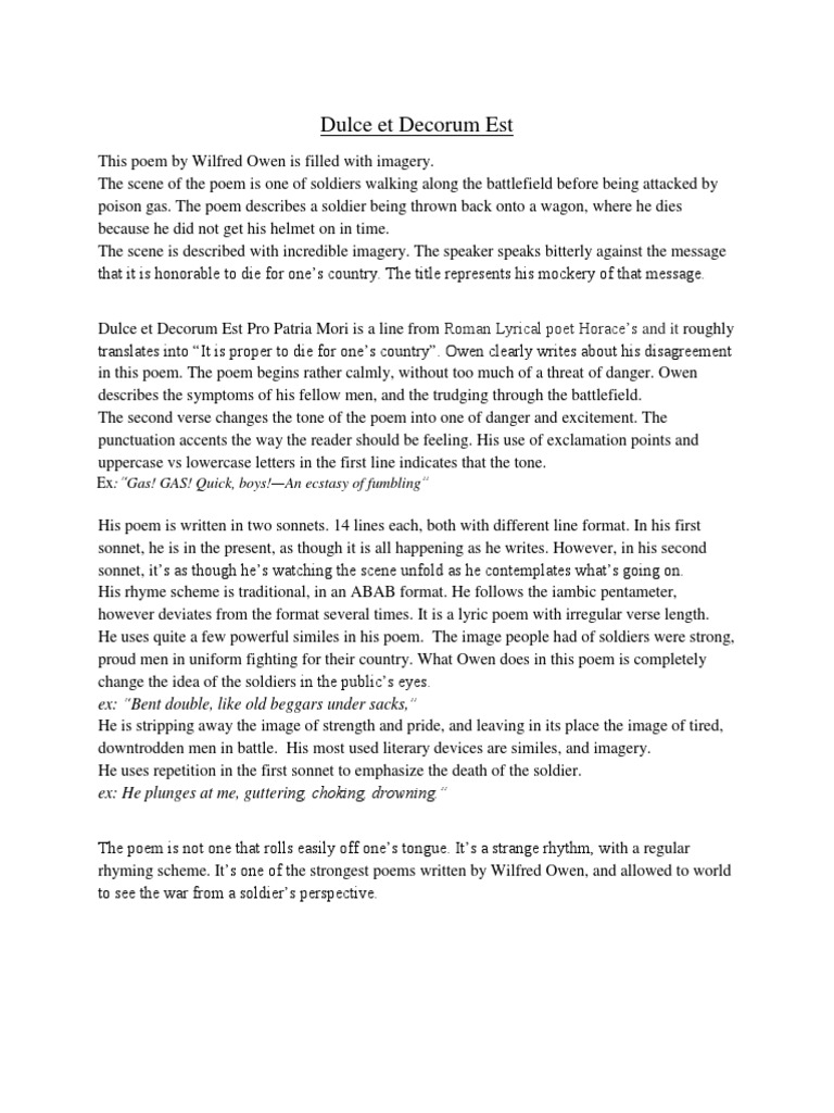 Dulce Et Decorum Est | PDF | Poetic Form | British Poetry