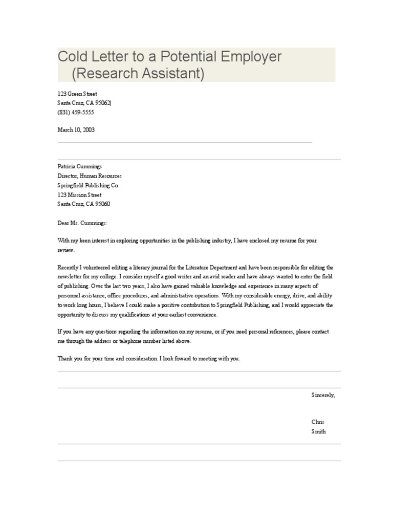 Cold Letter for Publishing Job Application | PDF